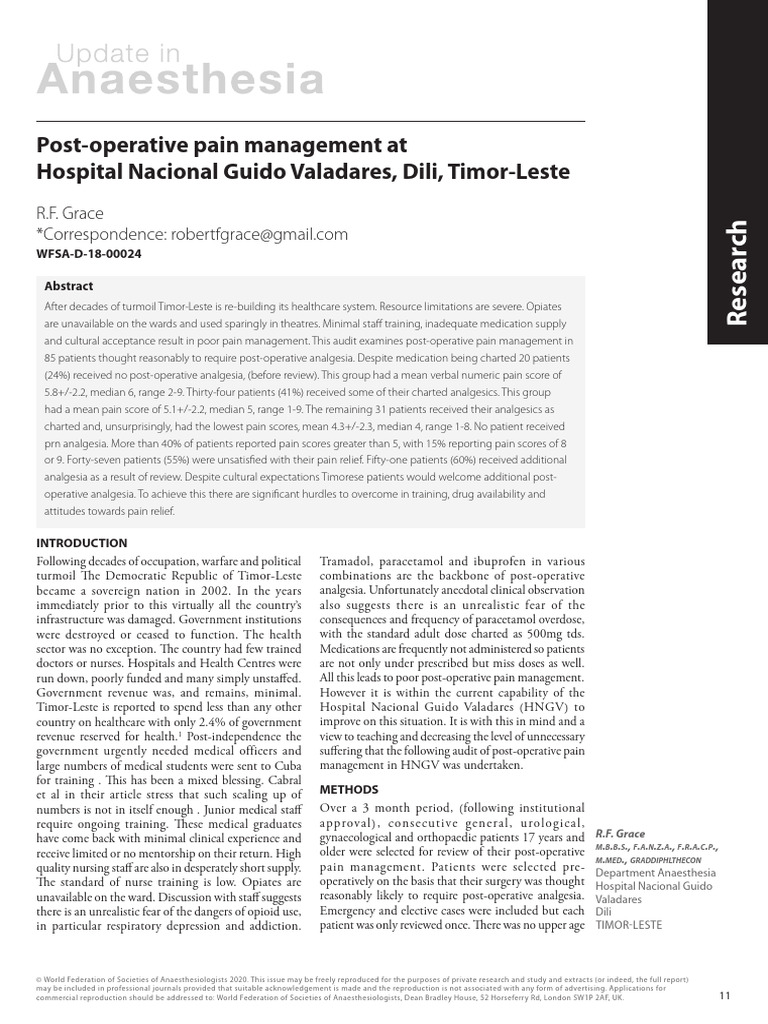 Post-Operative Pain Management Audit in Timor-Leste | PDF | Analgesic ...