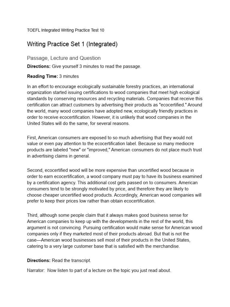 TOEFL Integrated Writing Practice Test 10 | PDF | Dinosaurs | Renewable ...