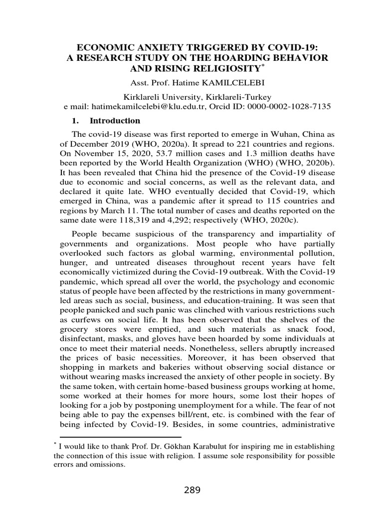 Economic Anxiety Triggered by Covid-19: A Research Study On The ...