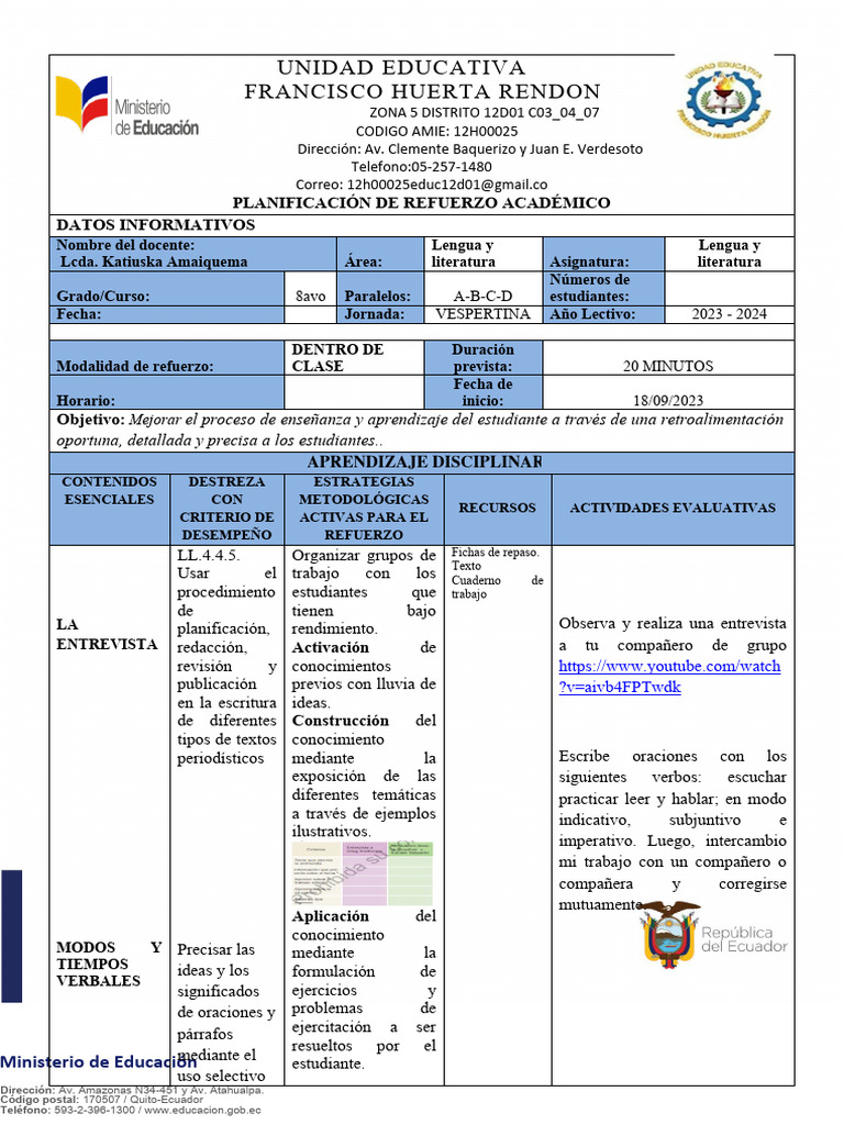 Planificación de Refuerzo 2023-2024 | PDF | Lingüística | Modificación de comportamiento