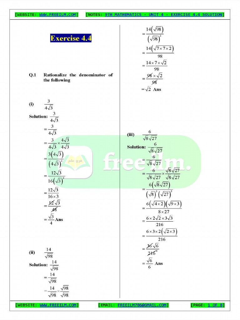 9th Math, CH 4, Ex 4.4 | PDF