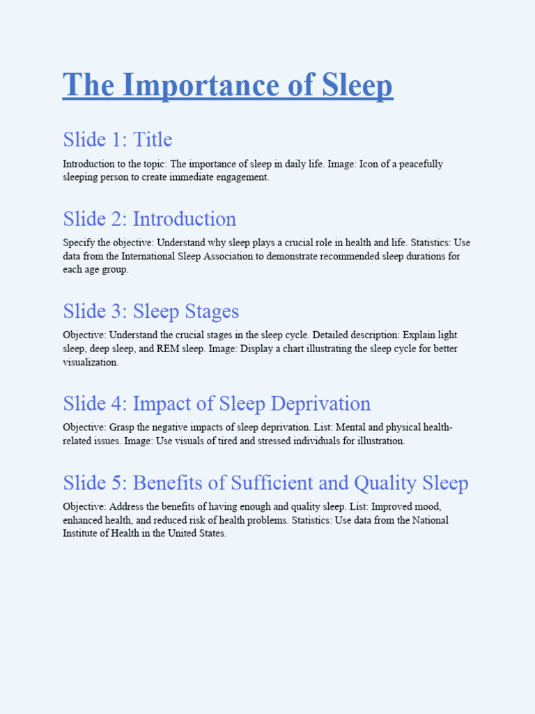 The Importance of Sleep: Slide 1: Title | Download Free PDF | Sleep | Sleep Deprivation