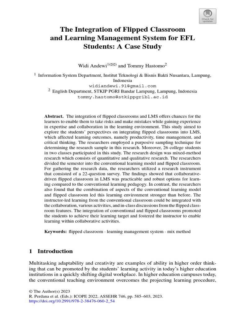 The Integration of Flipped Classroom and Learning Management System For ...