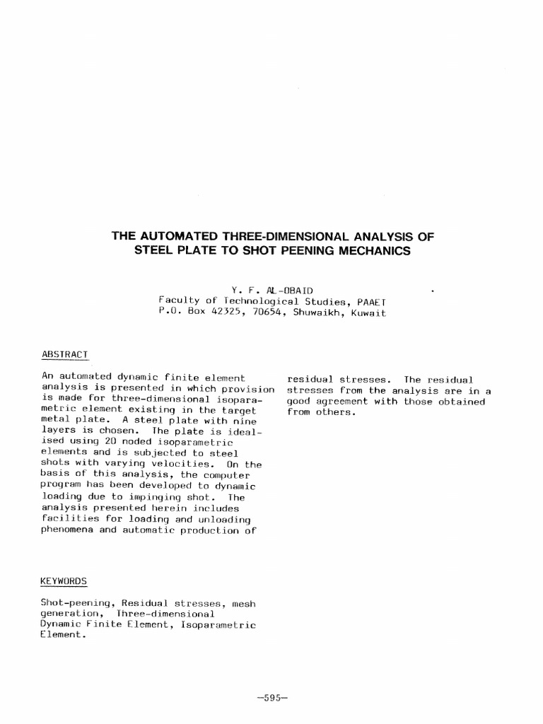 Automated Three-Dimensional Analysis of Steel Plate To Shot Peening Mechanics | PDF