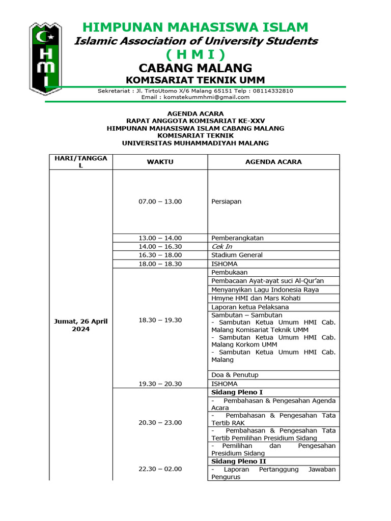 Agenda Acara Rak Xxvi | PDF