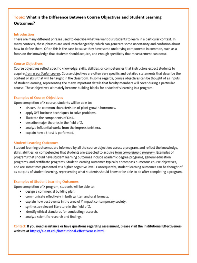Office Handout Series Objectives Vs Outcomes | Download Free PDF ...