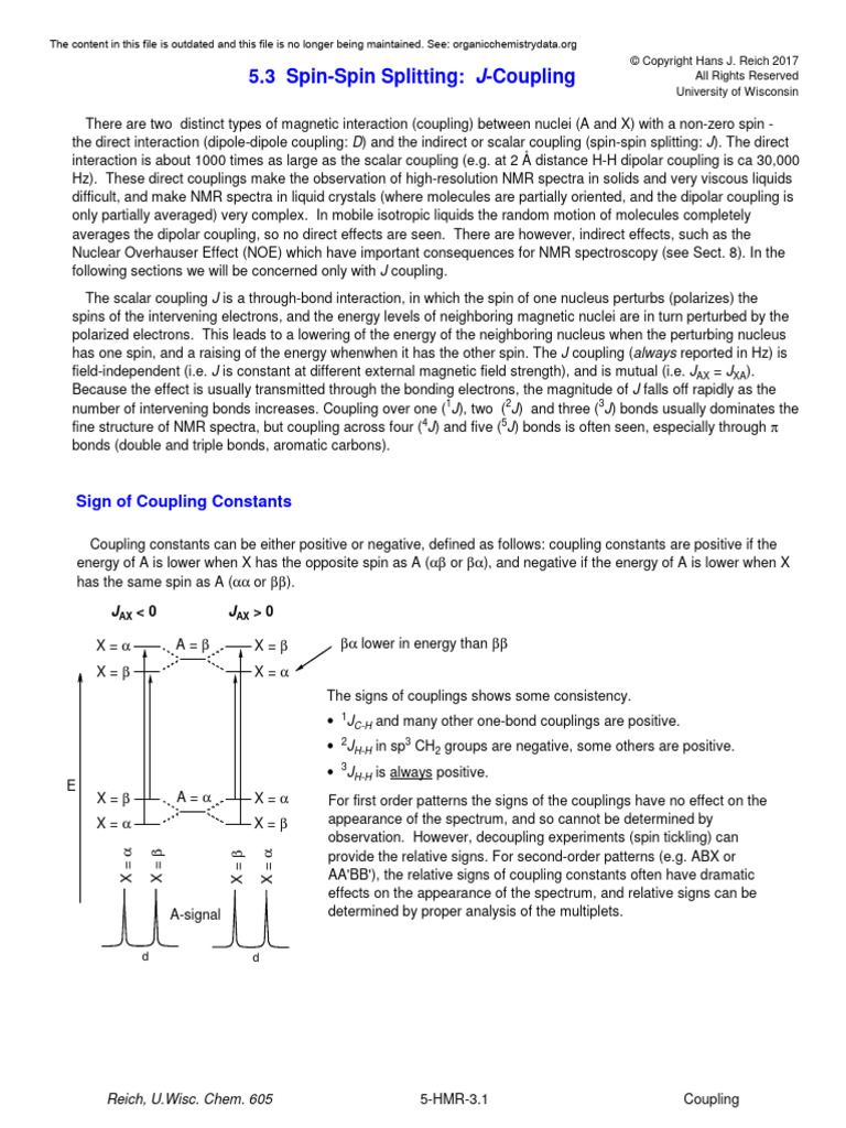 5.3 Spin-Spin Splitting: J-Coupling: Sign of Coupling Constants | PDF ...