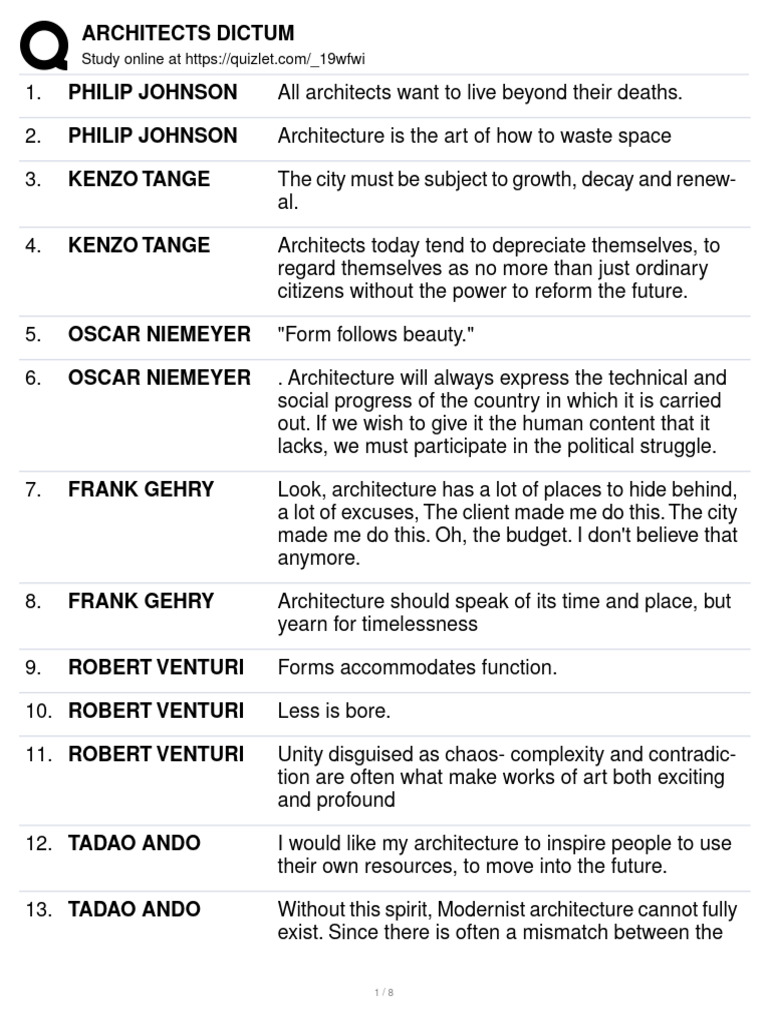 architect dictum flashcard 1 | PDF | Architectural Design | Architecture