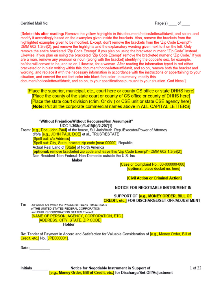 #16 Negotiable Instrument-Notice (Court-CS-Template) | PDF | Money | Negotiable Instrument