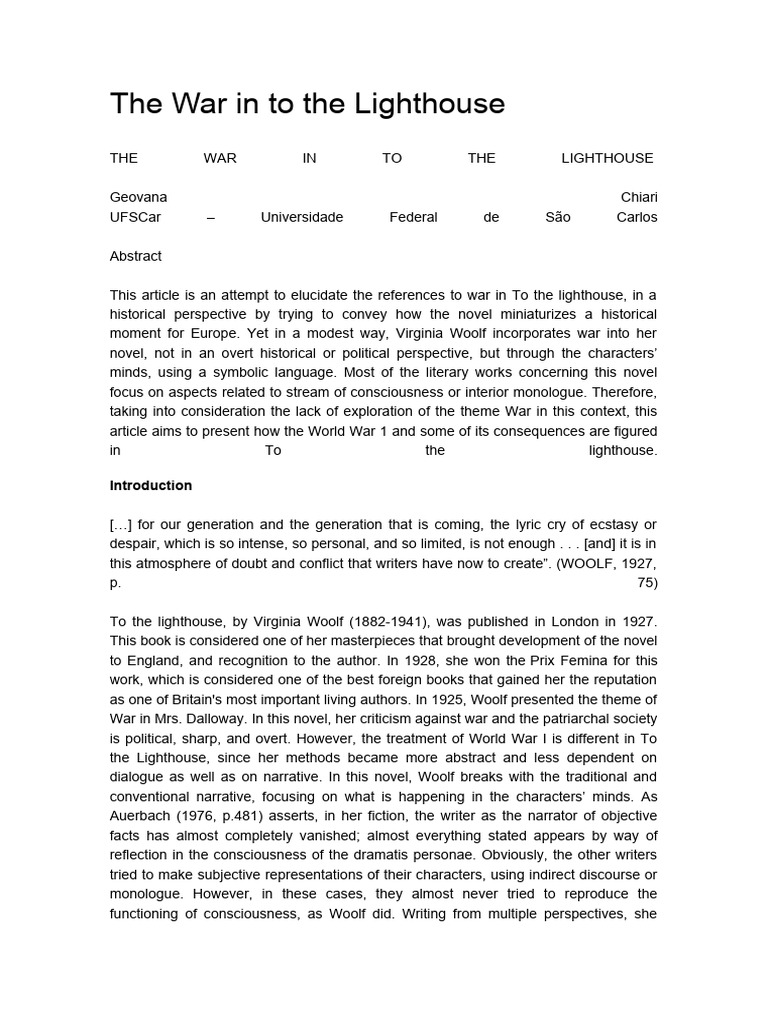 The War in To The Lighthouse | PDF | To The Lighthouse