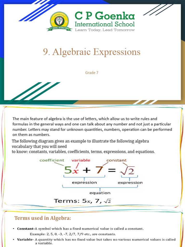 Algebraic Expressions | PDF