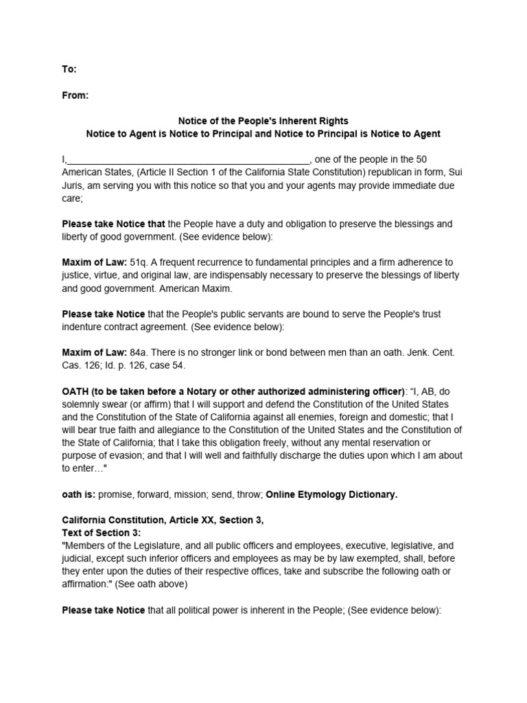 People's Rights Notice and Demand | PDF | Oath Of Office | Article Two ...