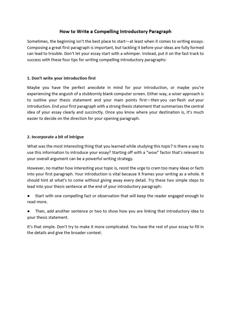 How To Write A Compelling Introductory Paragraph 1 | PDF | Essays