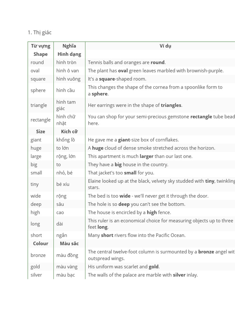 Adjectives for Describing Objects | PDF | Taste