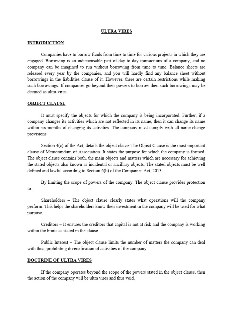 Ultra Vires | PDF | Articles Of Association | Business Law