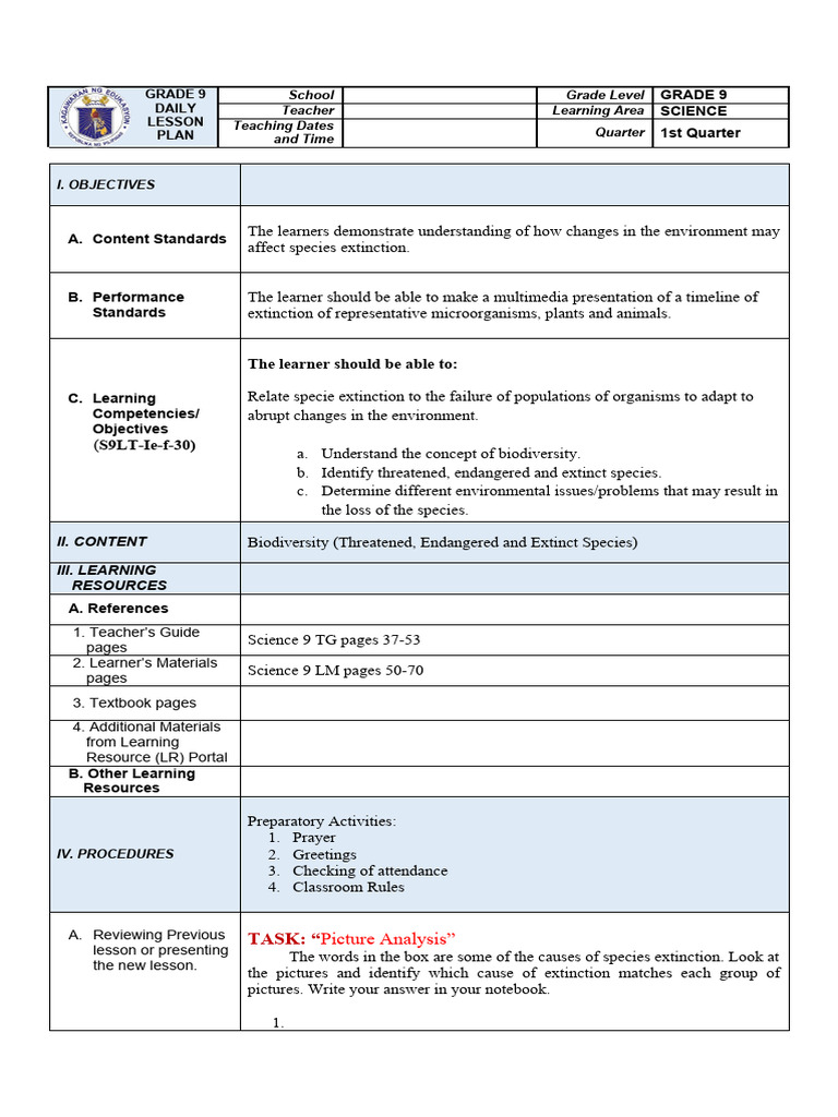 Biodiversity Q1 COT LP | PDF | Biodiversity | Learning