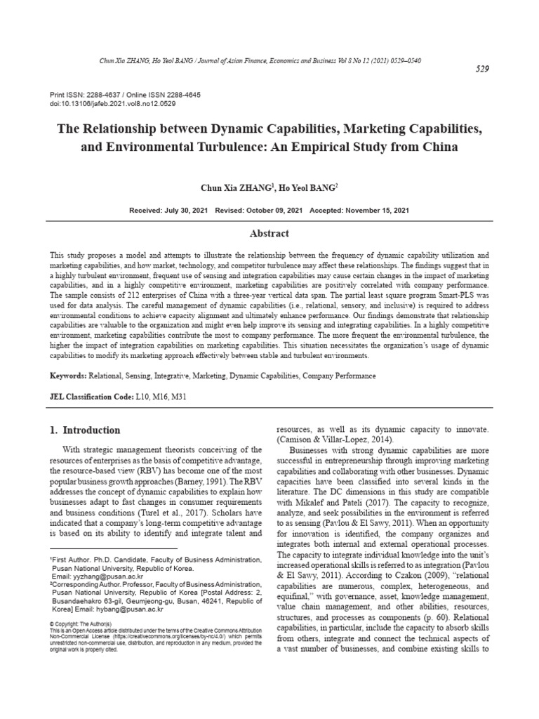 The Relationship between Dynamic Capabilities, Marketing Capabilities, and Environmental ...