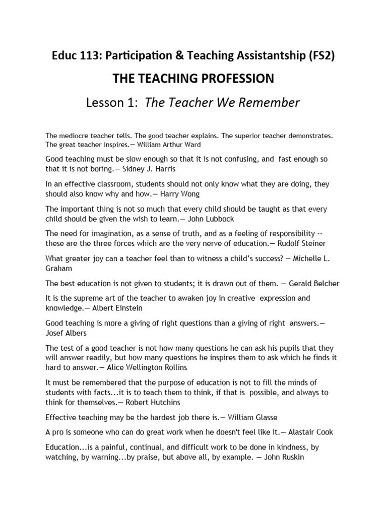 The Teaching Profession | PDF | Teachers | Teacher Education