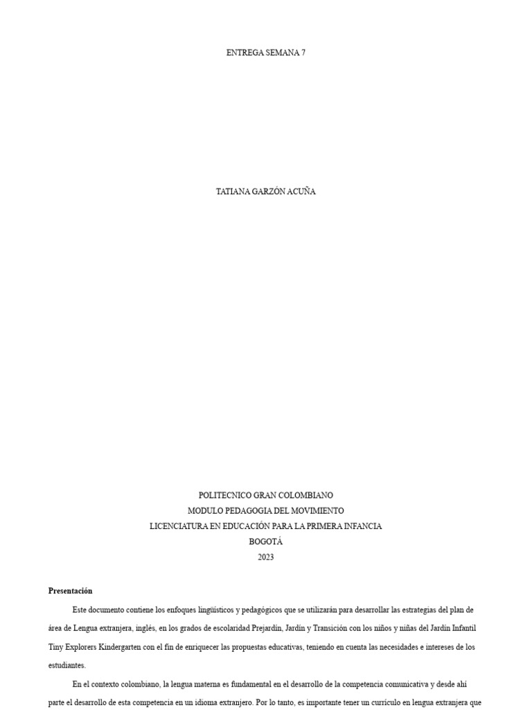 Proyecto Semana 7 Didactica de La Segunda Lengua | Descargar gratis PDF | Educación de la ...