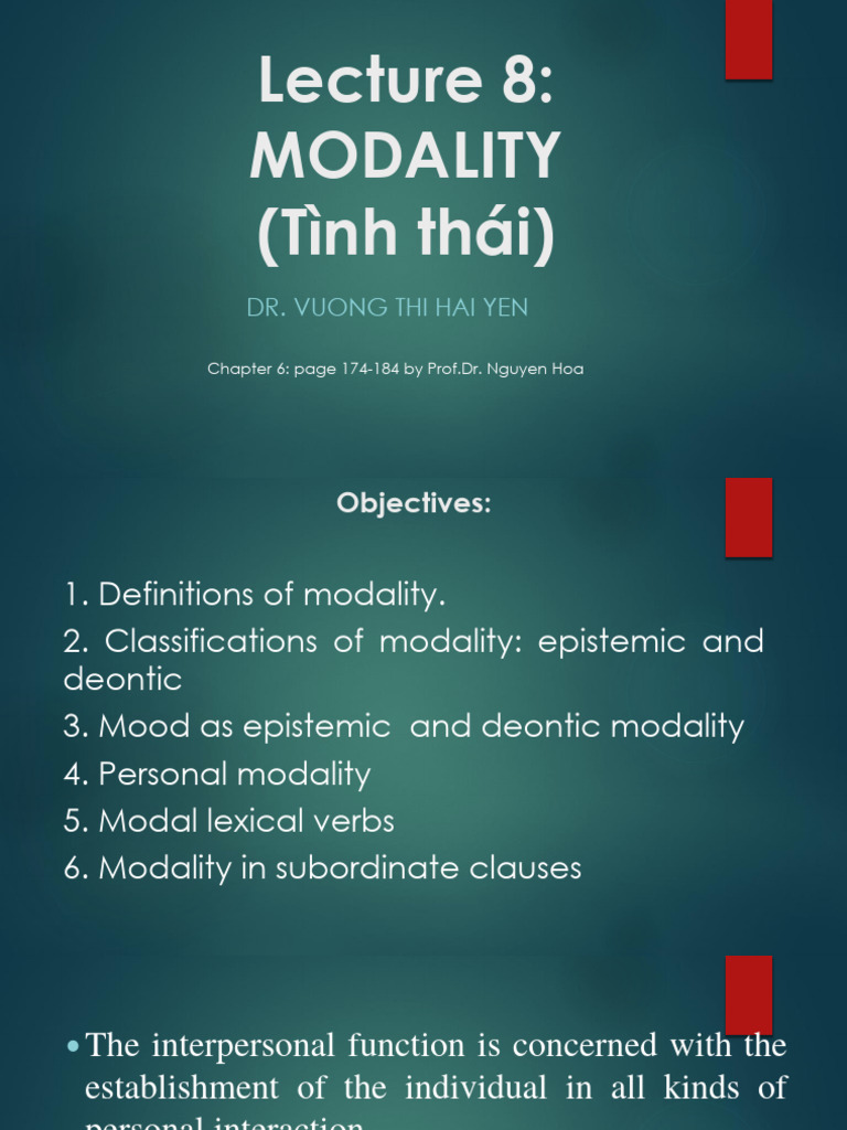 Lecture 8 - Modality (29.11) | PDF | Verb | Semiotics