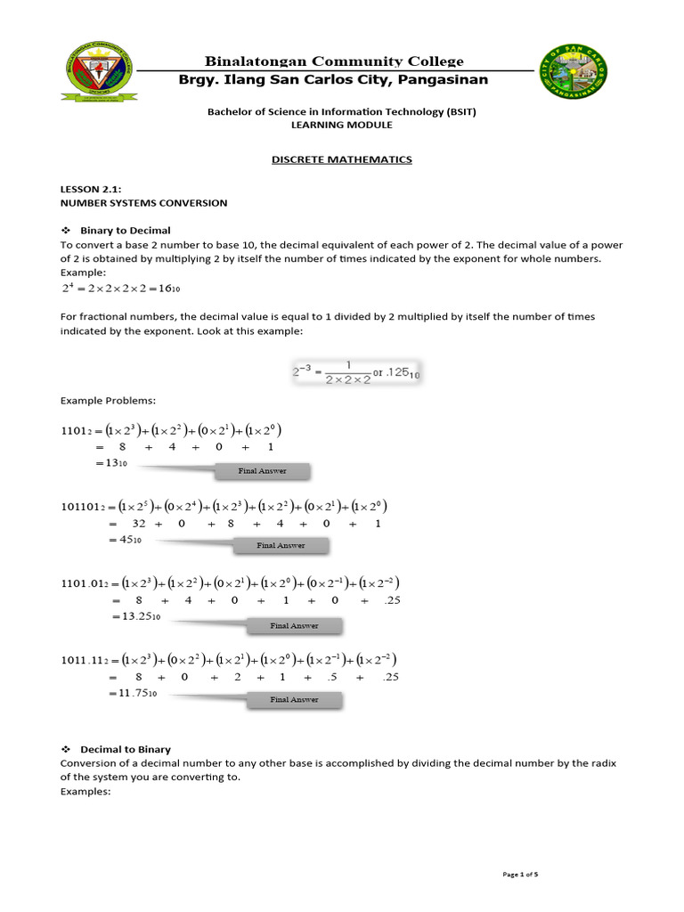 5 Midterm Lesson 21 Number Systems Conversion Pdf Elementary Mathematics Encodings 