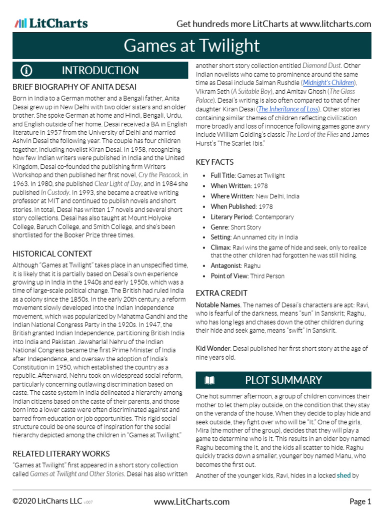 Games at Twilight LitChart | PDF | Jawaharlal Nehru