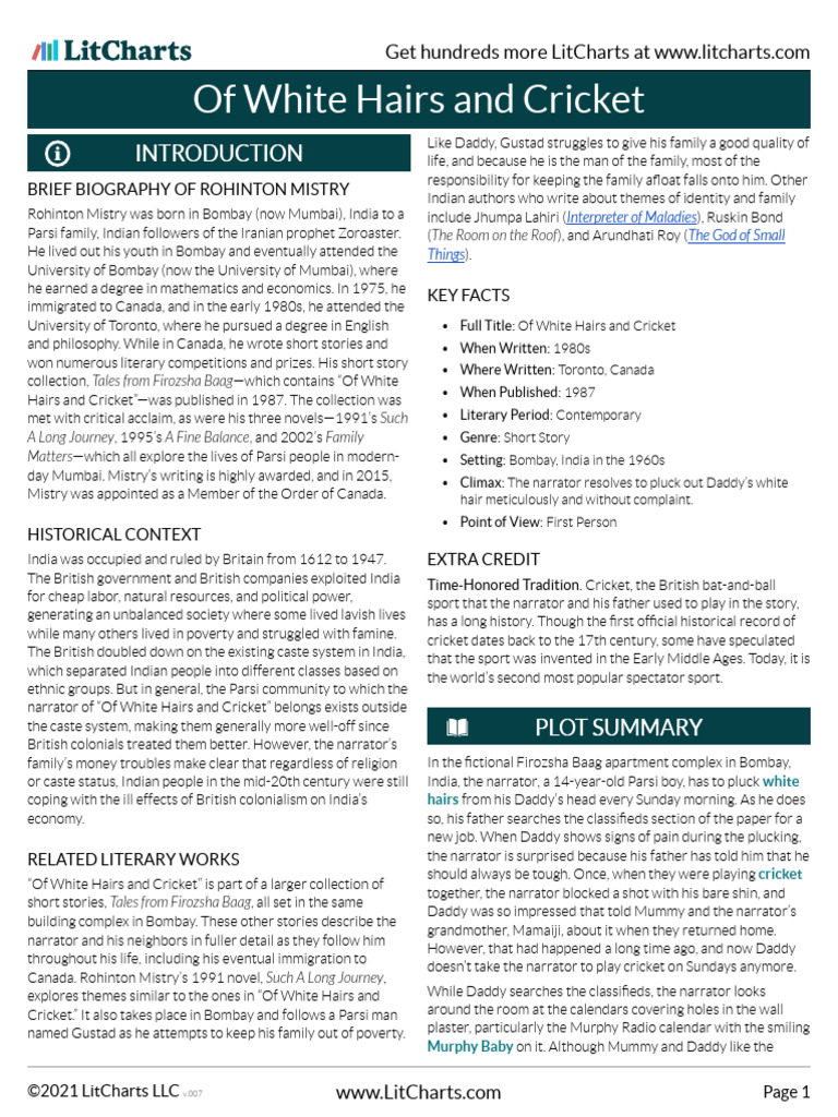 Of White Hairs and Cricket LitChart | Download Free PDF | Masculinity ...