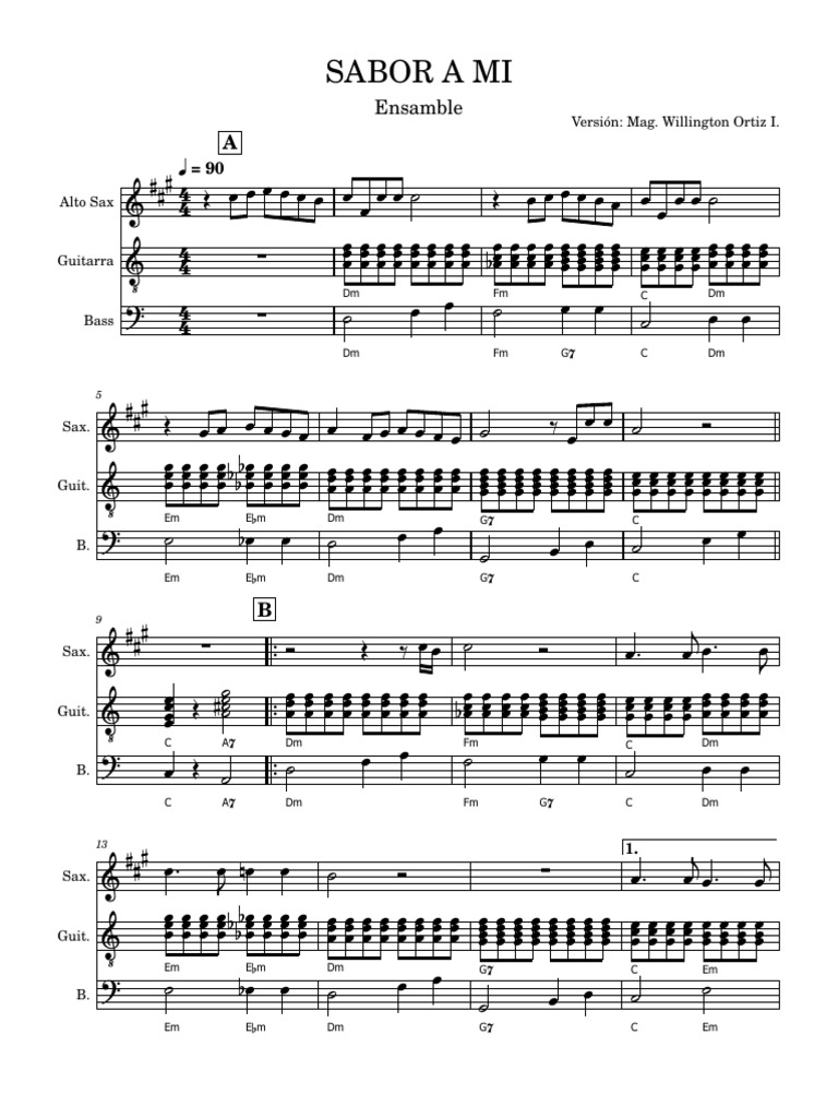 Sabor A Mi - Score | PDF | Saxophone | Woodwind Instruments