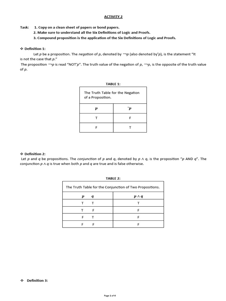ACTIVITY 2 Logic and Proofs | PDF | Interpretation (Philosophy) | Syntax (Logic)