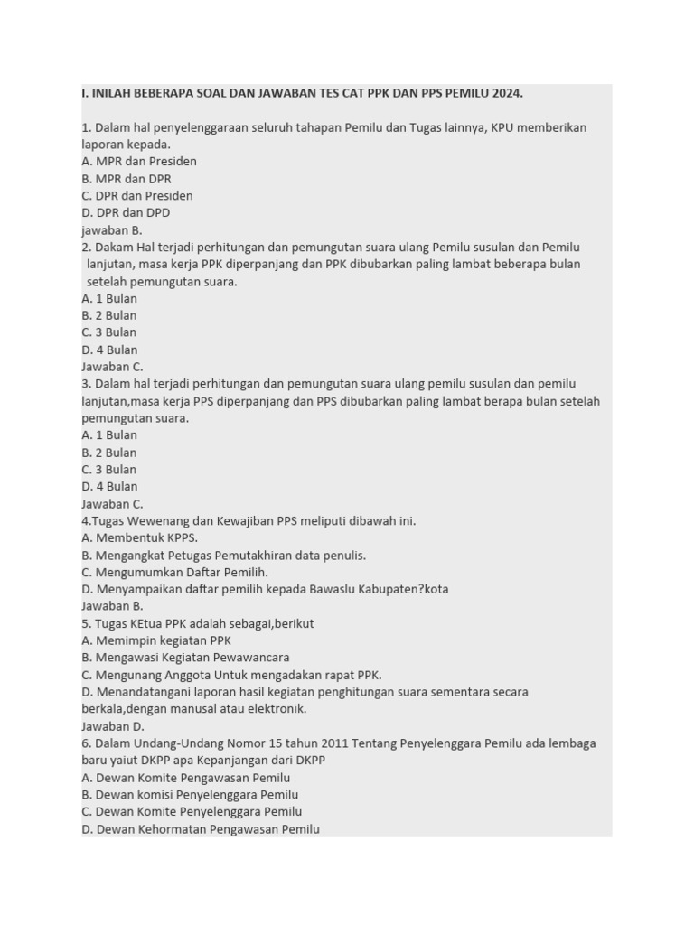Kisi Kisi Contoh Soal Cat Tes PPK Tahun 2024 | PDF