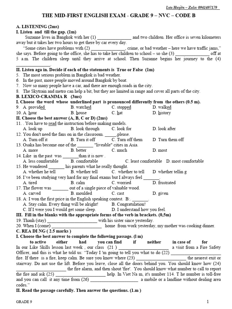 The-Mid-First-English-Exam-Grade9-2022-2023-Nvc-Code B | PDF