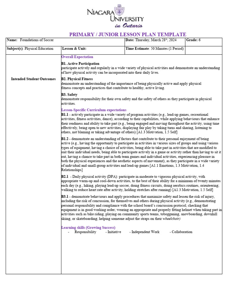 Lesson Plan Soccer | PDF | Learning | Association Football