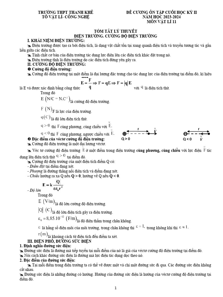Đề Cương Hkii-lý 11 (2023-2024) - Bản In | PDF