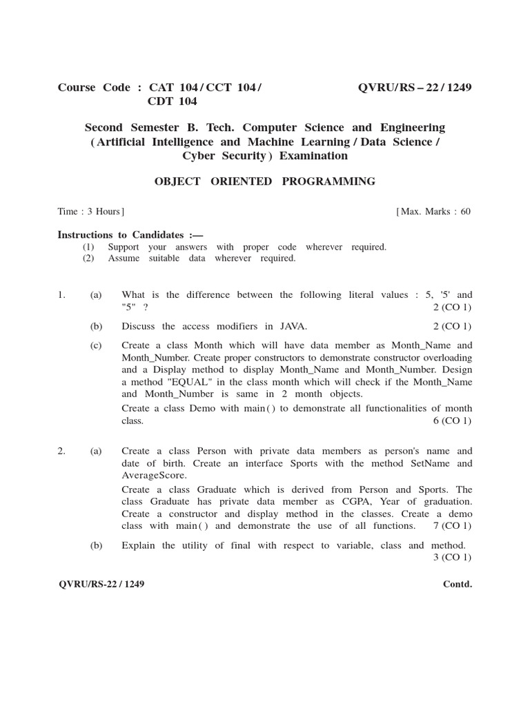 Object Oriented Programming Exam Pdf Class Computer Programming Method Computer