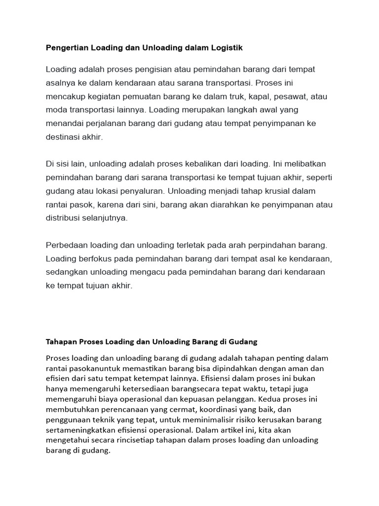 Tahapan Proses Loading Dan Unloading Barang Di Gudang | PDF