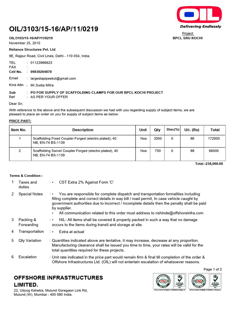 Reliance Structures Pvt. LTD (3103) | PDF | Technology & Engineering