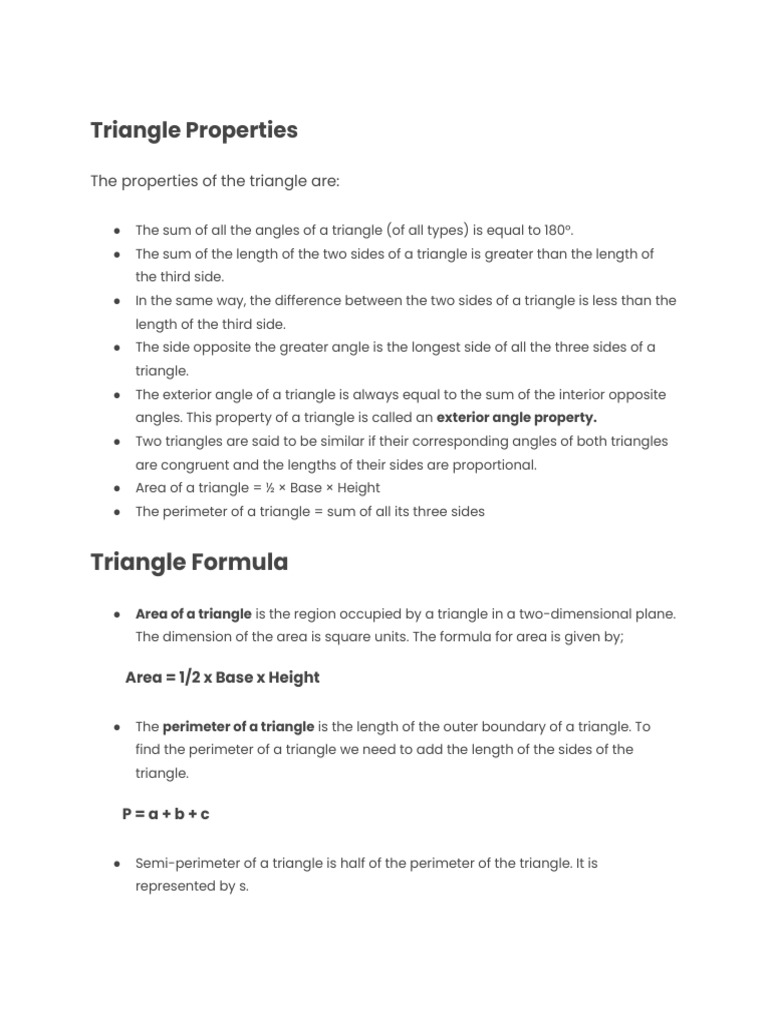 Important Math Formulas | PDF | Triangle | Area