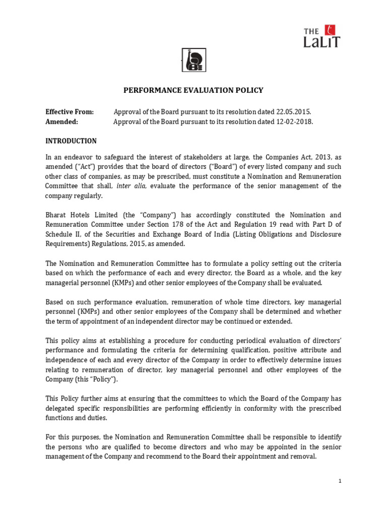 Performance Evaluation Policy | PDF | Committee | Business