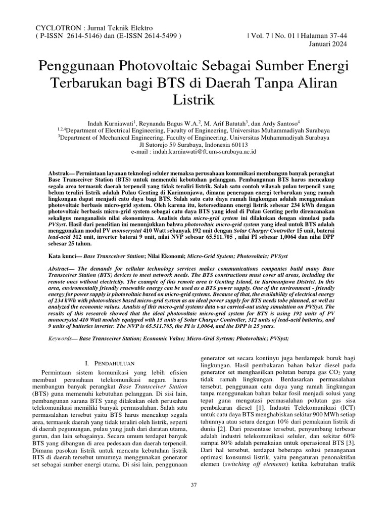 Penggunaan Photovoltaic Sebagai Sumber Energi Terbarukan Bagi BTS Di ...
