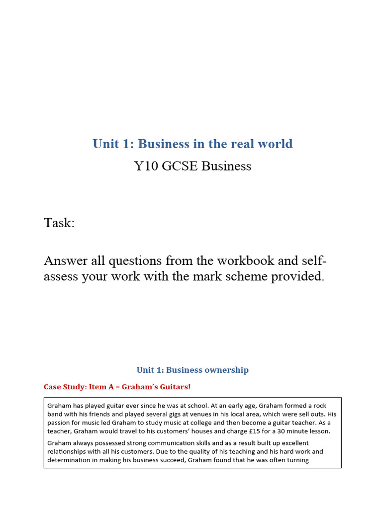 GCSE Business: Graham's Guitars Case Study | PDF | Cost Of Living ...