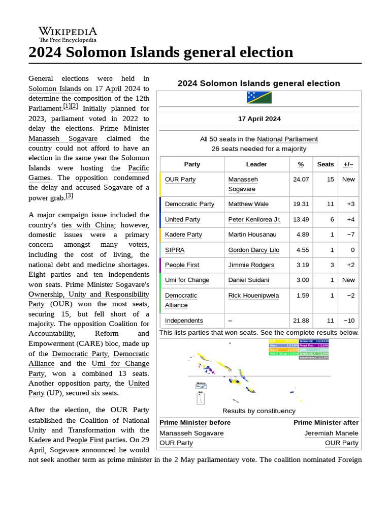 2024 Solomon Islands Election Results | PDF | Cost Of Living | Solomon ...
