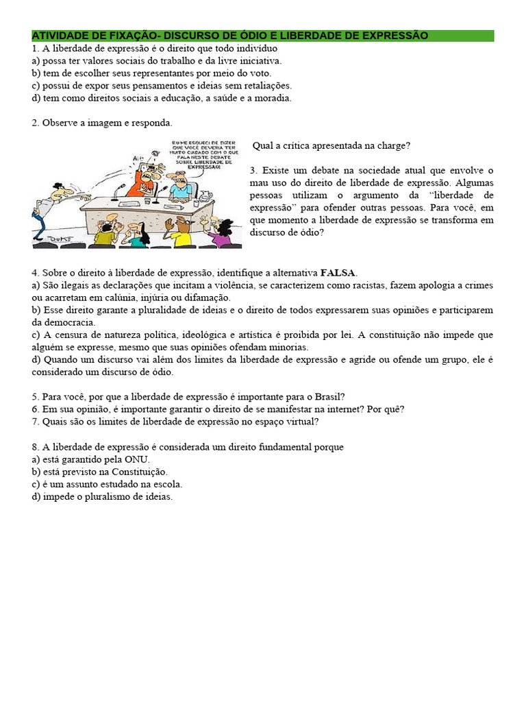 Liberdade de Expressão e Discurso de Ódio | PDF