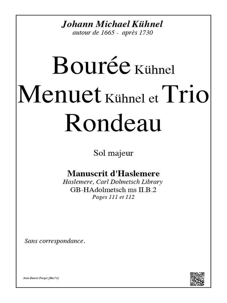 Œuvres de Kühnel : Bourée, Menuet, Trio | PDF