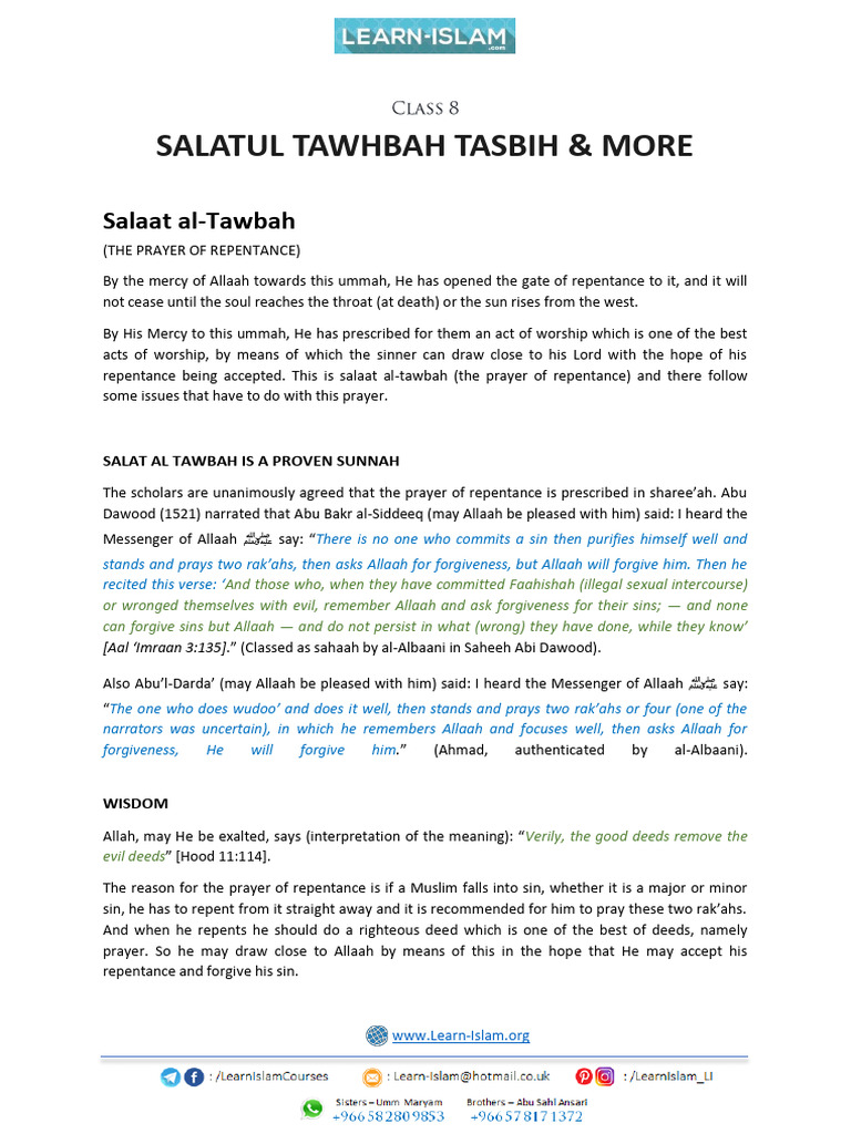 Salatul Tawhbah Tasbih & More: Salaat Al-Tawbah | PDF | Islamic Ethics | Semitic Words And Phrases