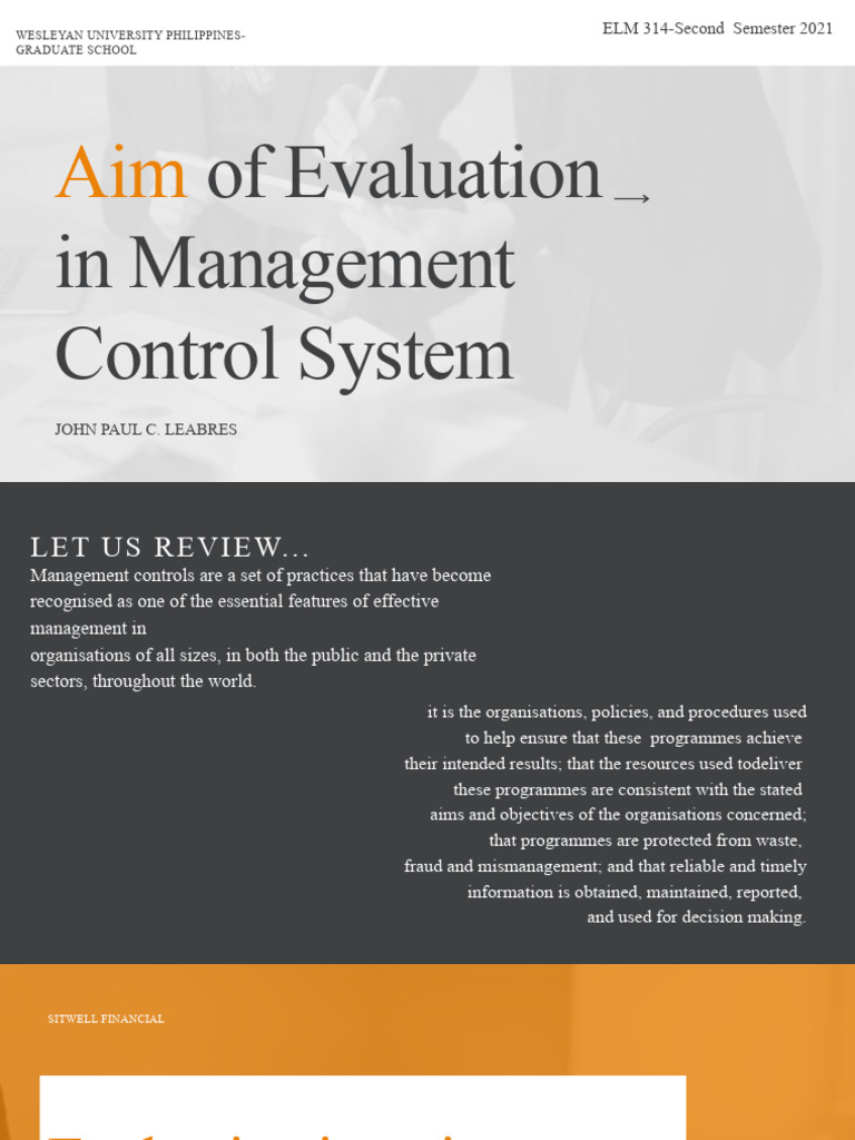 Aim of Evaluation in Management Control System | PDF | Evaluation | Policy