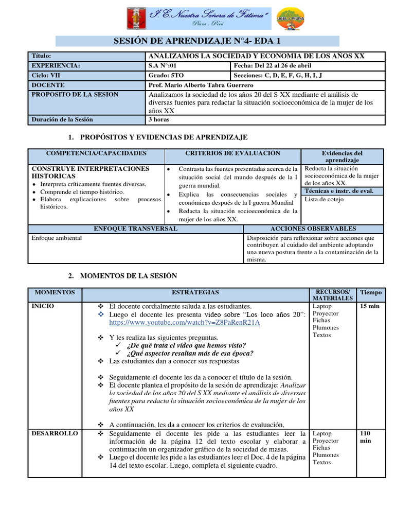 SESIÓN_DE_APRENDIZAJE_N°4 | PDF | Evaluación | Aprendizaje