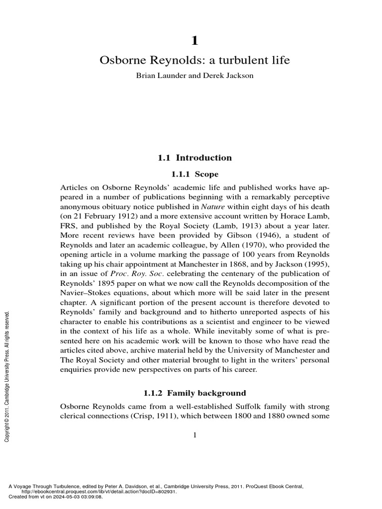 A Voyage Through Turbulence - (1 Osborne Reynolds A Turbulent Life) | PDF
