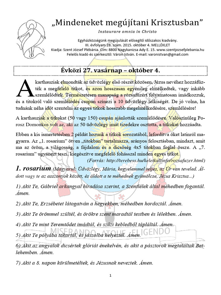 Mindeneket Megújítani Krisztusban 2015 - 28 - Evkozi - 27 - MELLÉKLET | PDF