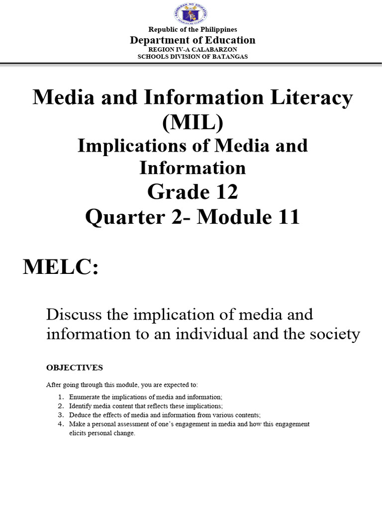 MIL-Q4-W11 grade 12 | PDF | Mass Media | Information Literacy