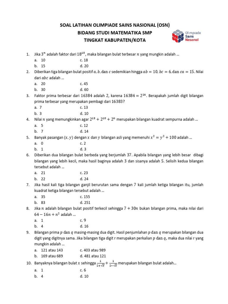 Latihan OSN Matematika SMP | PDF